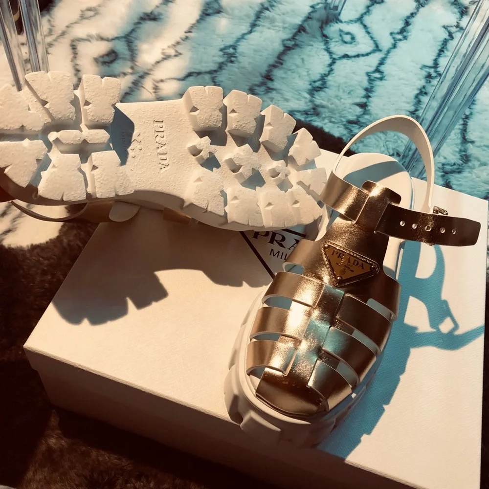 Prada | Shoes | Prada Gold Rubber Monolith Sandals | Poshmark